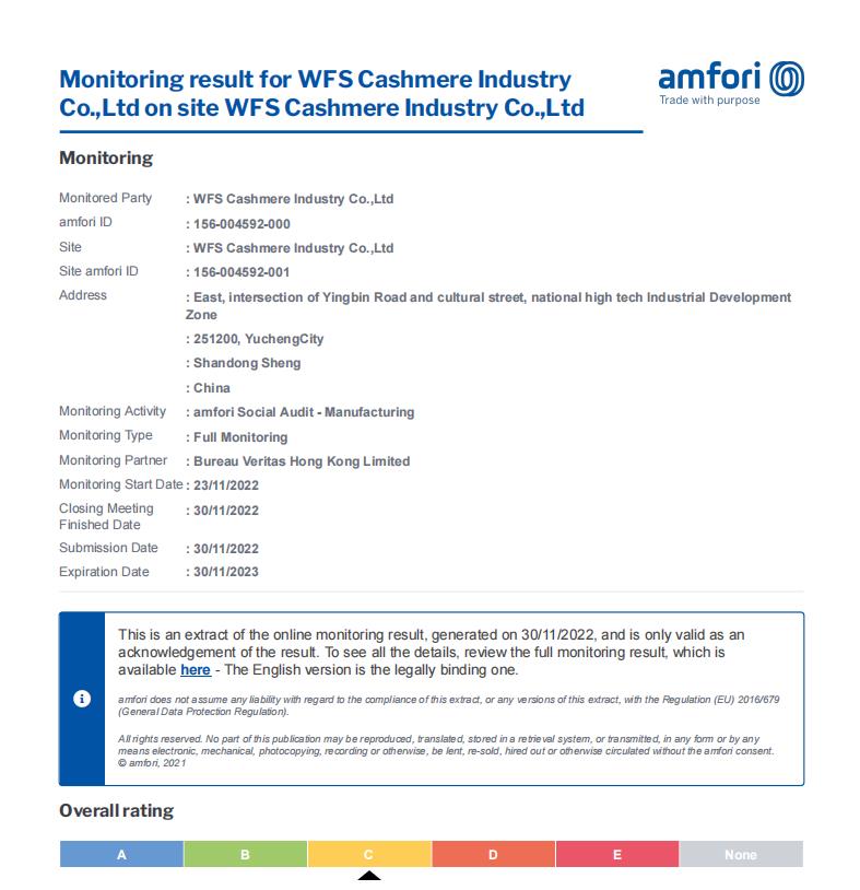 UPDATED CERTIFICATION BY BSCI - WFS CASHMERE